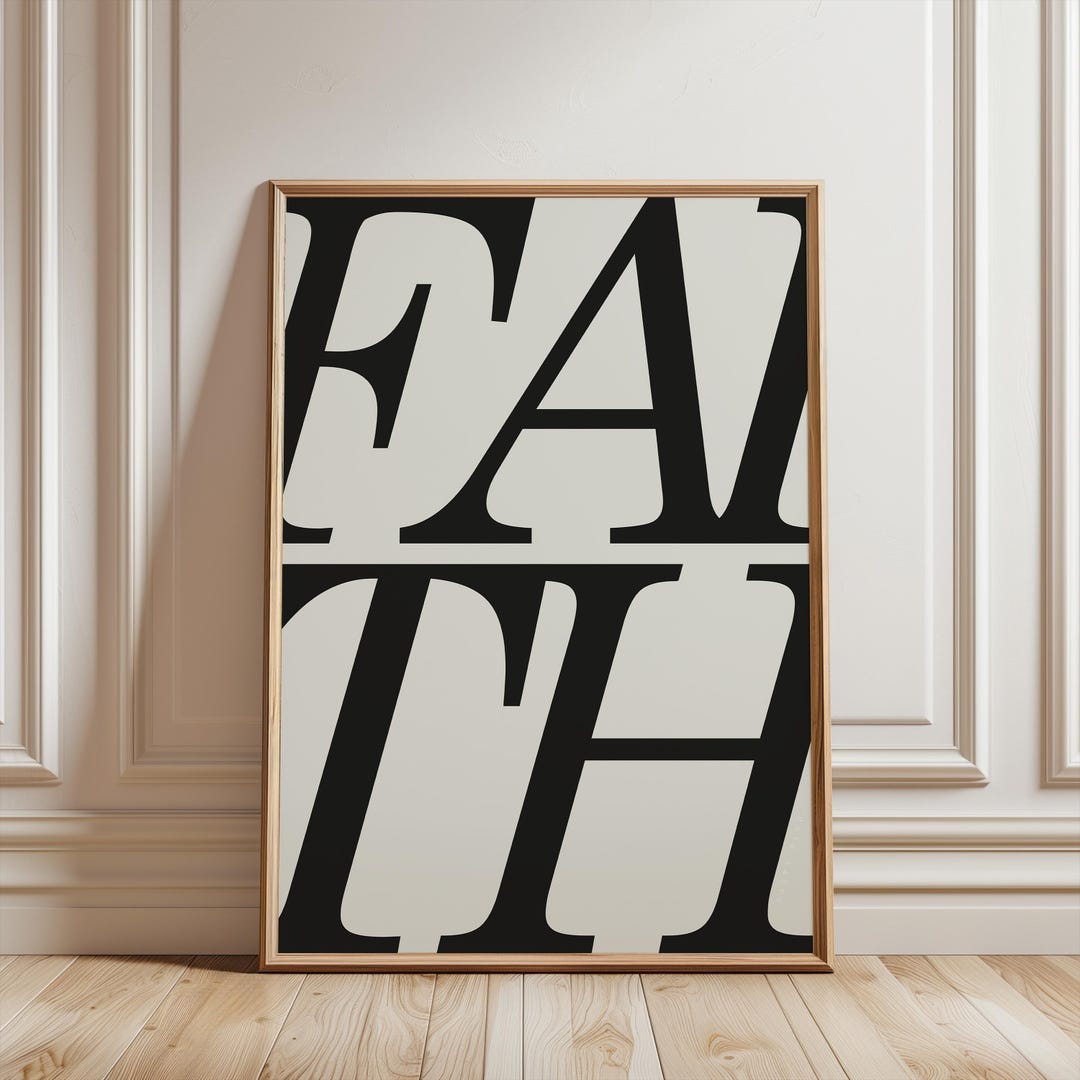 Modern Christian 'faith' Art Print: Black & Beige Bible Verse (digital ...