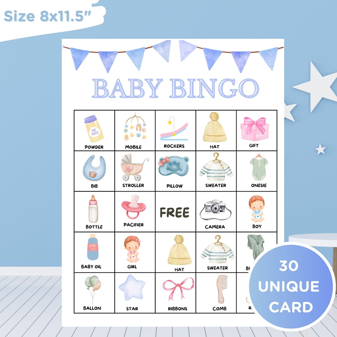 Bingo Babyshower, Printable Baby Bingo,30 Prefilled Baby Bingo Cards ...
