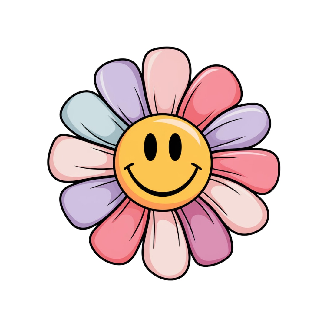 Cute Smiley Face Flower Pastel,happy Face Flower Svg,daisy Svg,smileful ...