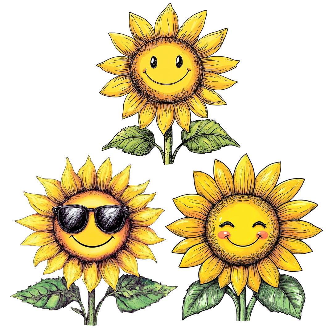 Sunflower Smiley Faces Digital Clipart,happyfaces,smileful Face ...