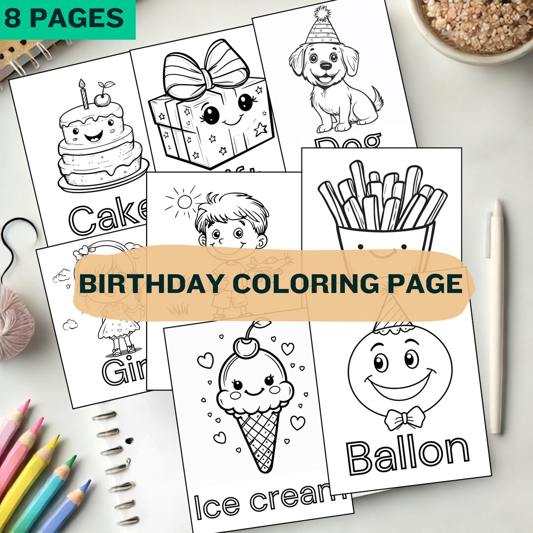 Smiling Birthday Coloring Pages,kids Party Activity Coloring,birthday ...
