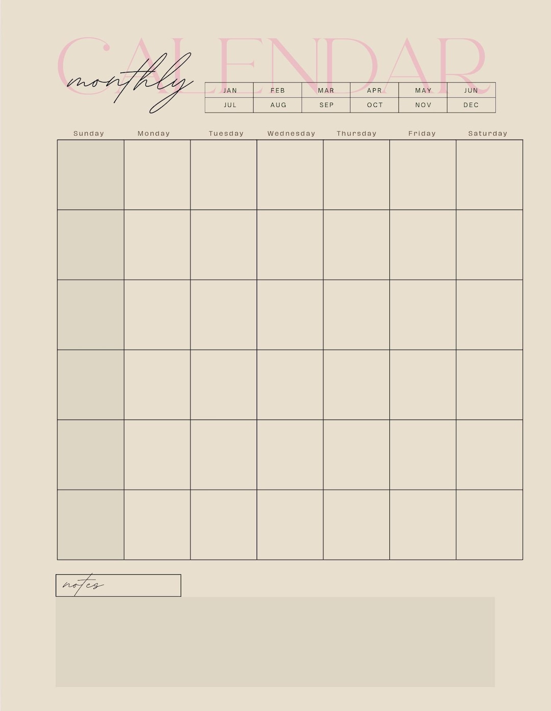 Monthly Calendar| Digital Calendar Printable| Canva Editable Calendar ...