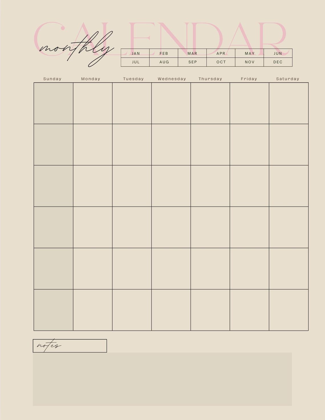 Monthly Calendar| Digital Calendar Printable| Canva Editable Calendar ...
