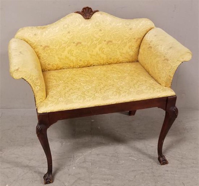 Antique Diminutive Hall Seat Yellow Tapestry Upholstery Claw - Etsy
