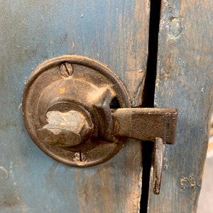 Antique Primitive 1850 Blue Painted Chimney Cupboard 16w14.5d55h ...