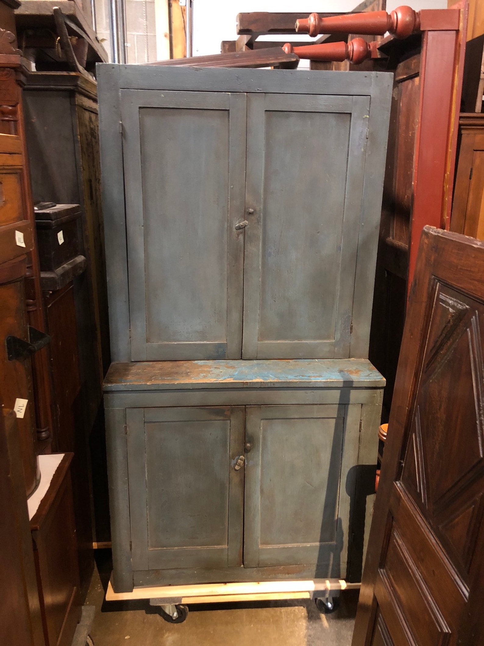 Primitive Stepback Cupboard North Carolina Original Blue Grey | Etsy