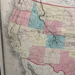 Antique 1876 Railroad Map Usa Original Hand Colored With Conservation ...