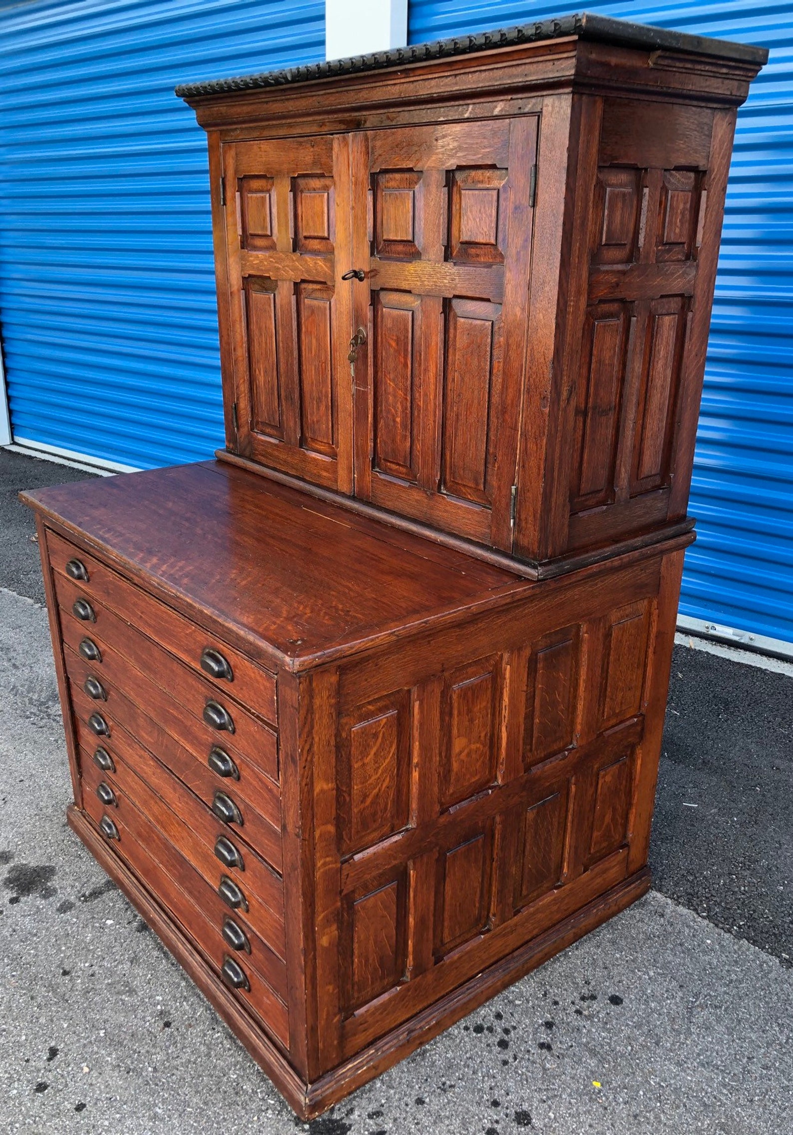 Captains Maritime C. 1900 Oak Paneled Map Flat File Cabinet 38W33D16D30 ...
