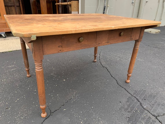 Primitive Sheraton 19th C PA Pine Pin Top Table 2 Drawers - Etsy