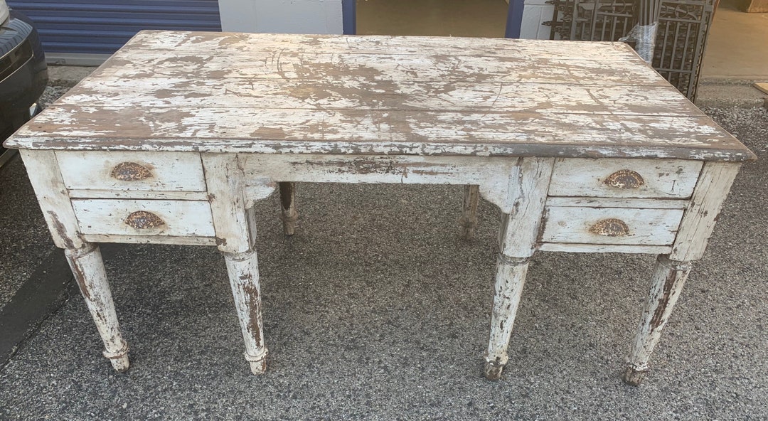 Antique Country Store Work Desk All Original White Paint 4 Drawers 32 ...