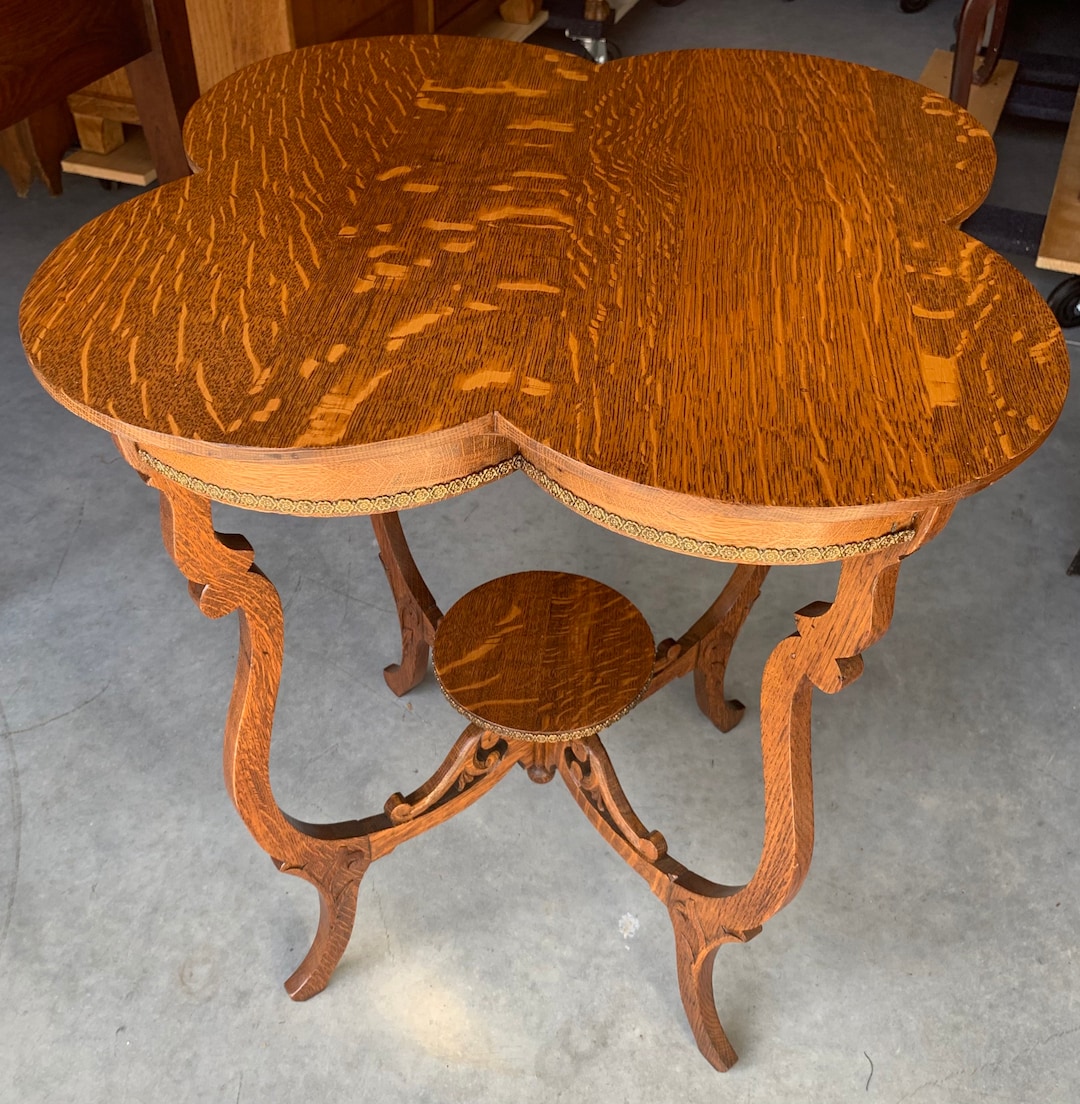 Antique Quartersawn Oak Cloverleaf Parlor Table 23x23x39h Shipping is ...