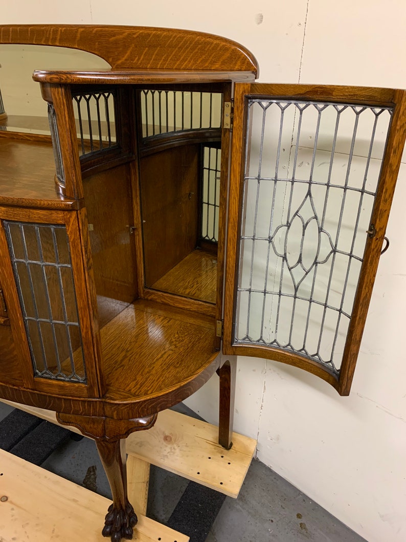 Stunning American Solid Oak Leaded Glass Sideboard Server - Etsy