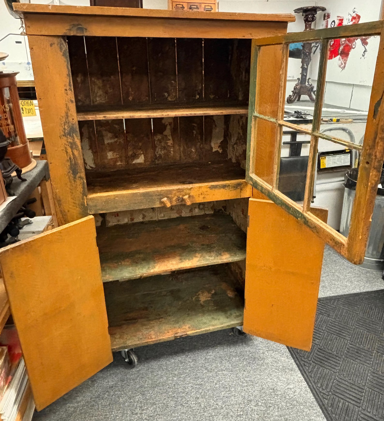 Beautiful Primitive Ohio Amish Country Mustard Painted Cupboard 24D39 ...
