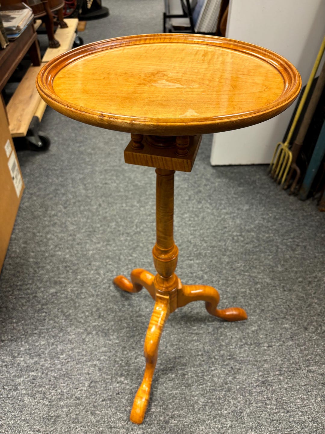Antique American Tiger Maple Tilt Top Table 13" Round Top 17x28.5h ...