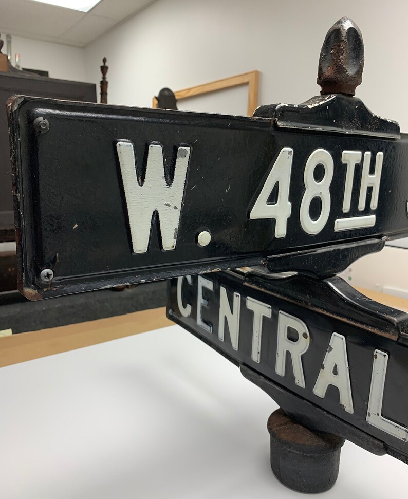 Antique Metal Street Sign All Original Black and White West 48th Street ...