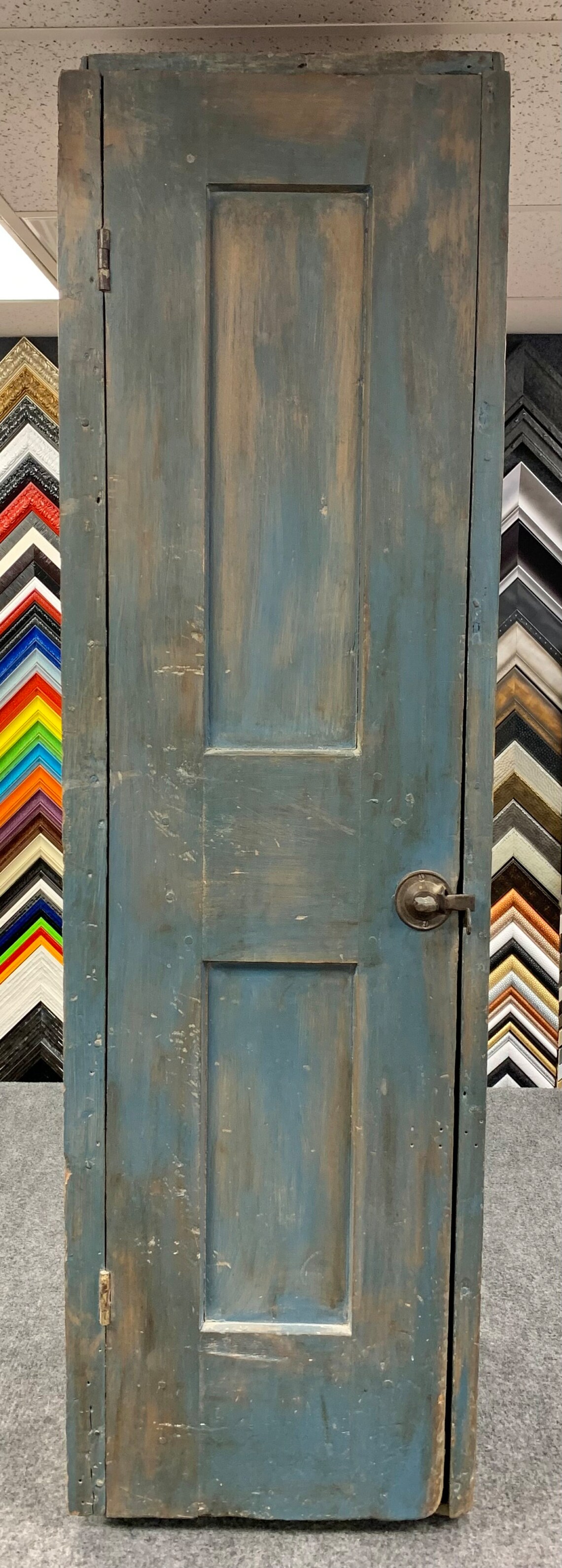 Antique Primitive 1850 Blue Painted Chimney Cupboard 16w14.5d55h ...