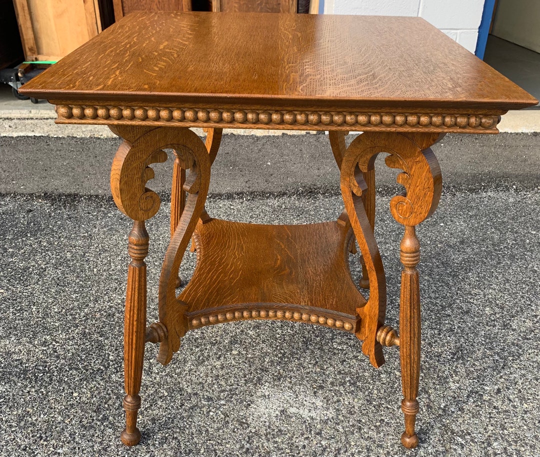 Antique 1900 Fancy Minnesota Victorian Parlor Table Quartersawn Oak ...