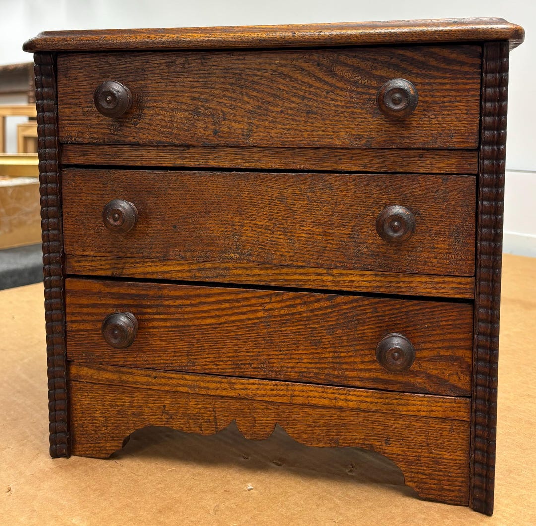 Antique 1800s Solid Oak Miniature Southern Three Drawer Chest 7.5D13 ...