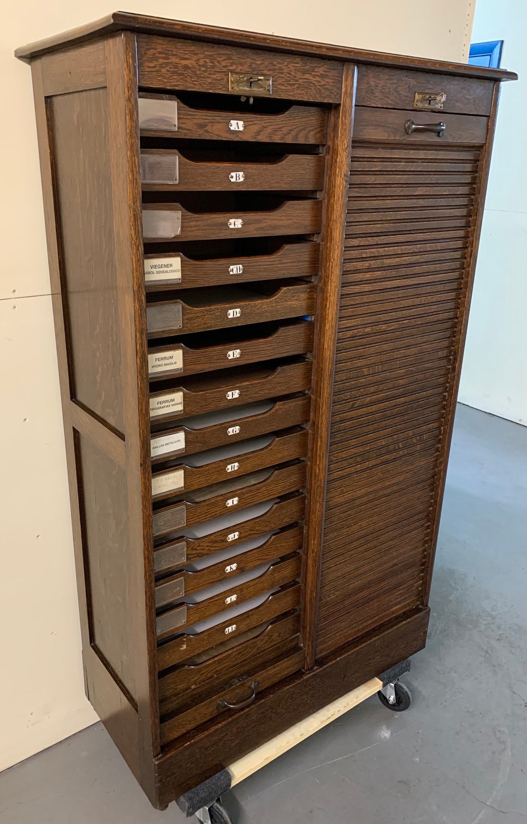 Antique Solid Oak File Cabinet 2 Tambour Doors 30 Drawers 16.5d37.5w60 ...