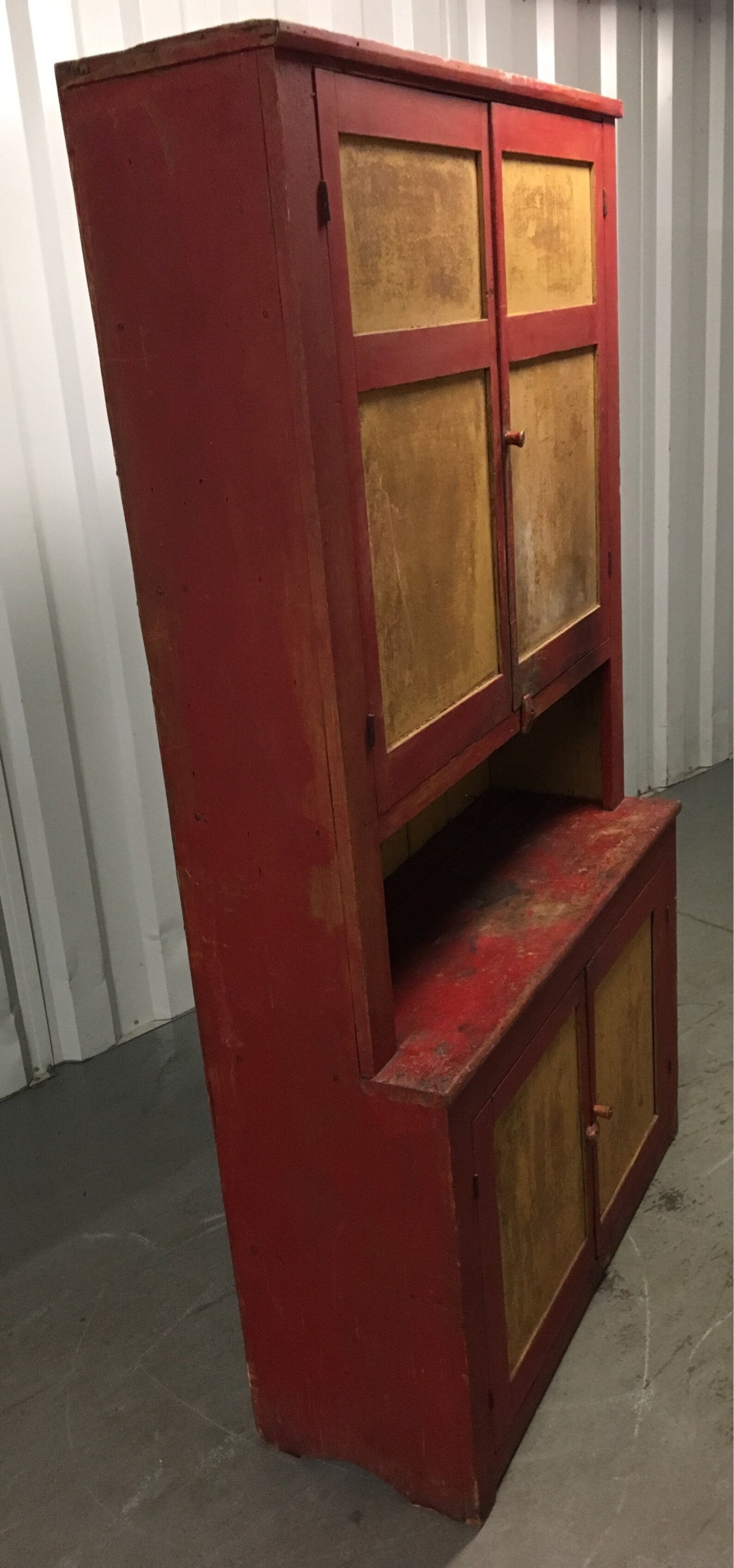 Primitive Red Stepback Kitchen Cupboard One Piece 42w16d12d29.5h77h ...