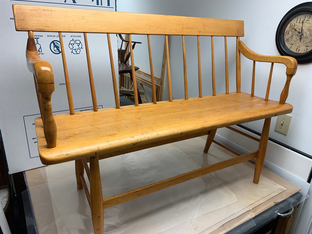 American 19th Century Spindleback Deacons Bench Light Colored Stain ...