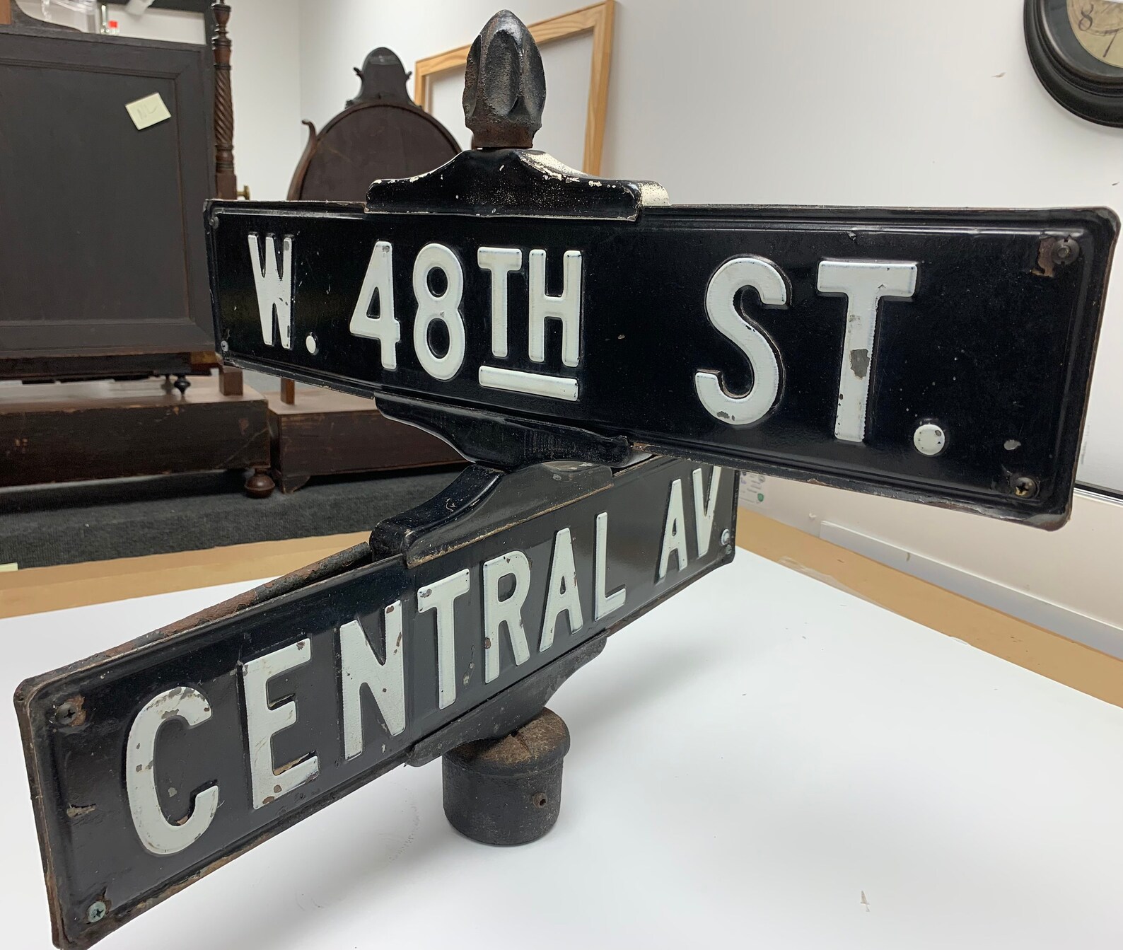 Antique Metal Street Sign All Original Black and White West 48th Street ...