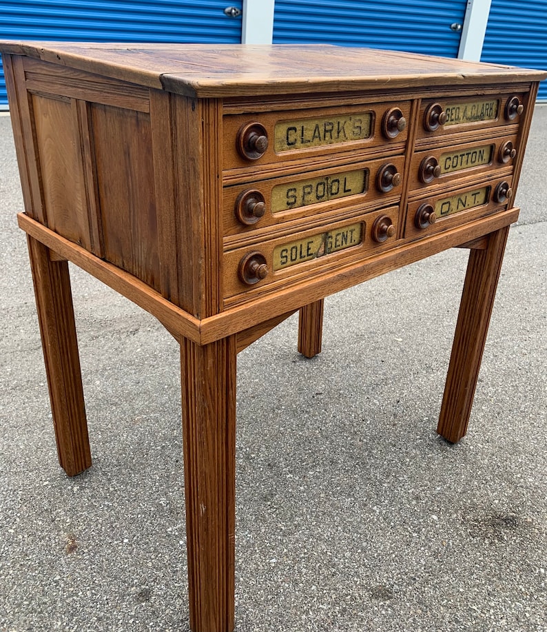 Antique Oak Clarks Country Store Spool Cabinet on Base - Etsy