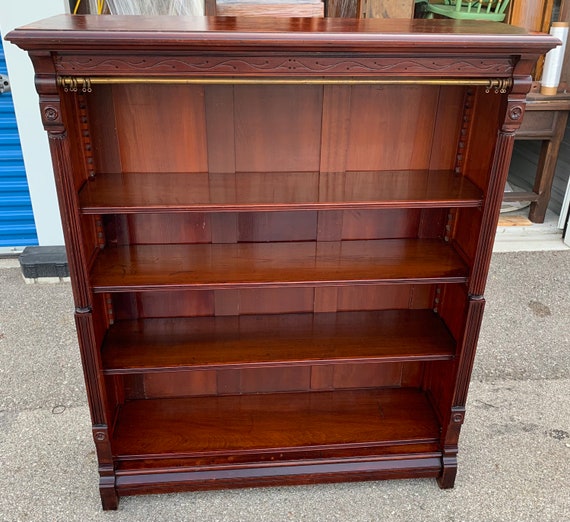 Antique Victorian Mahogany Bookshelf Brass Curtain Rod Fluted Columns 14d46w55h Shipping is Not Free Etsy