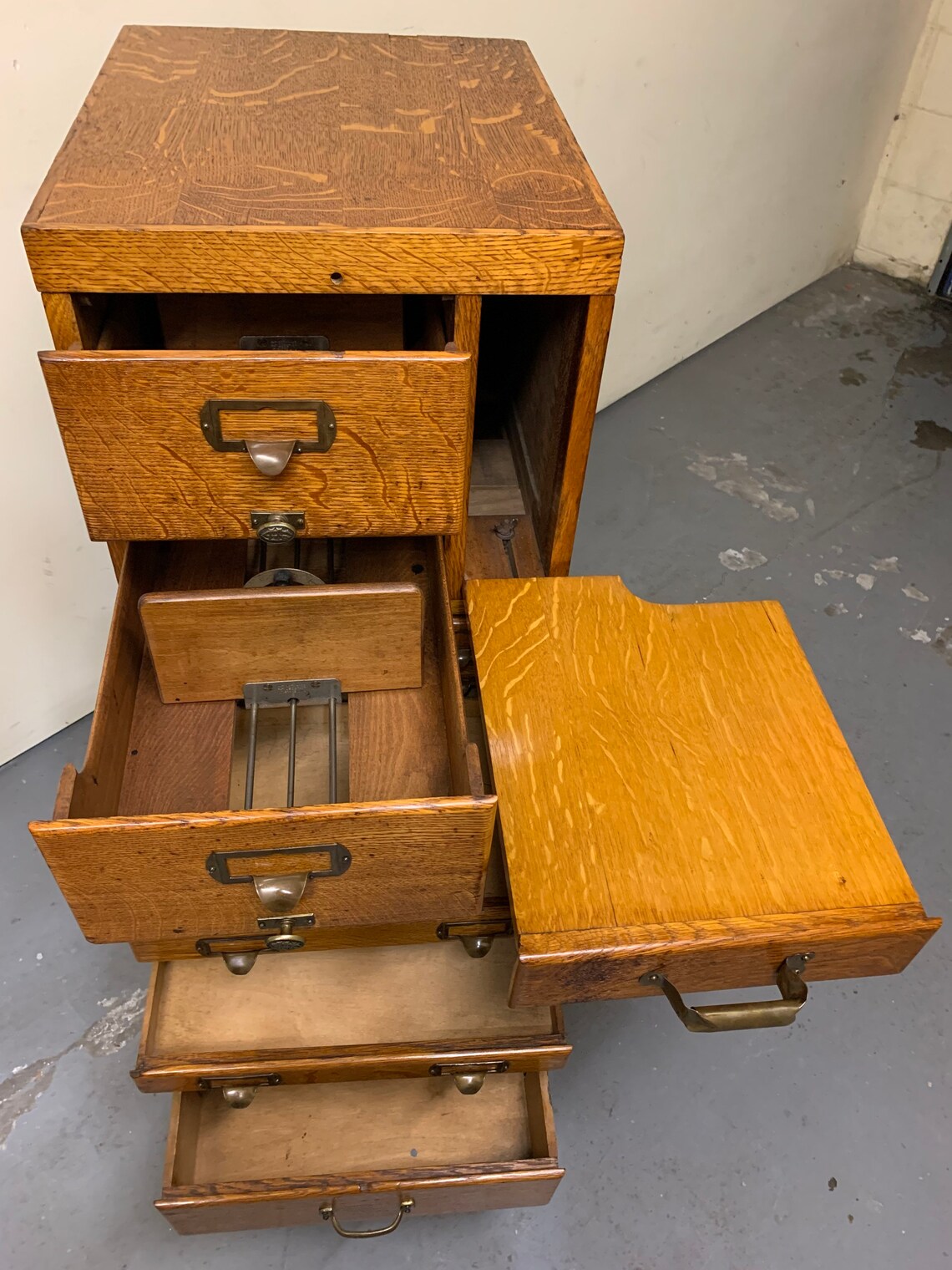 Unique Antique 1907 Shaw Walker Oak Sectional File Cabinet With Pull ...