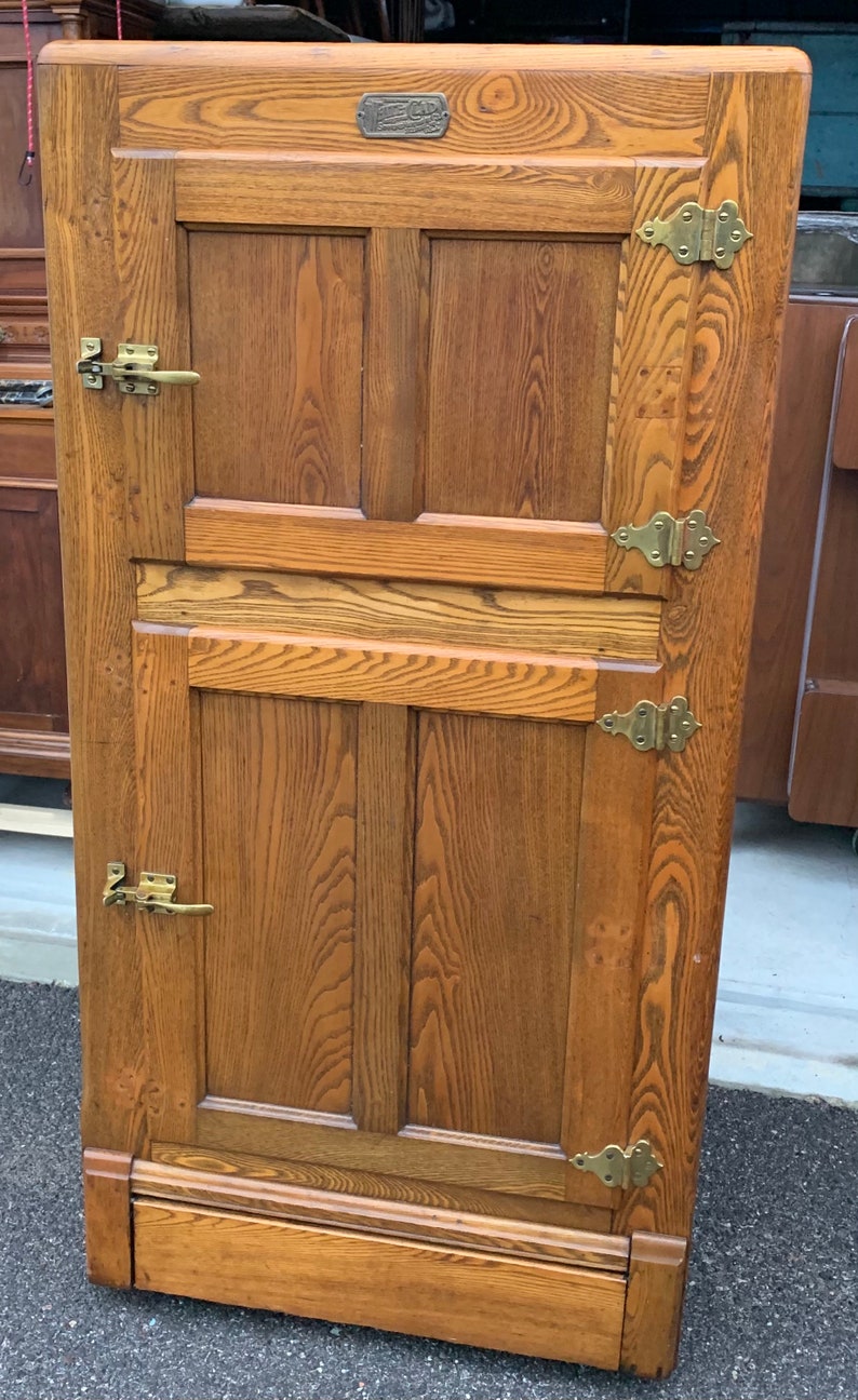 Antique Tall Solid Oak White Clad Ice Chest Brass Hardware 29W21D58H ...