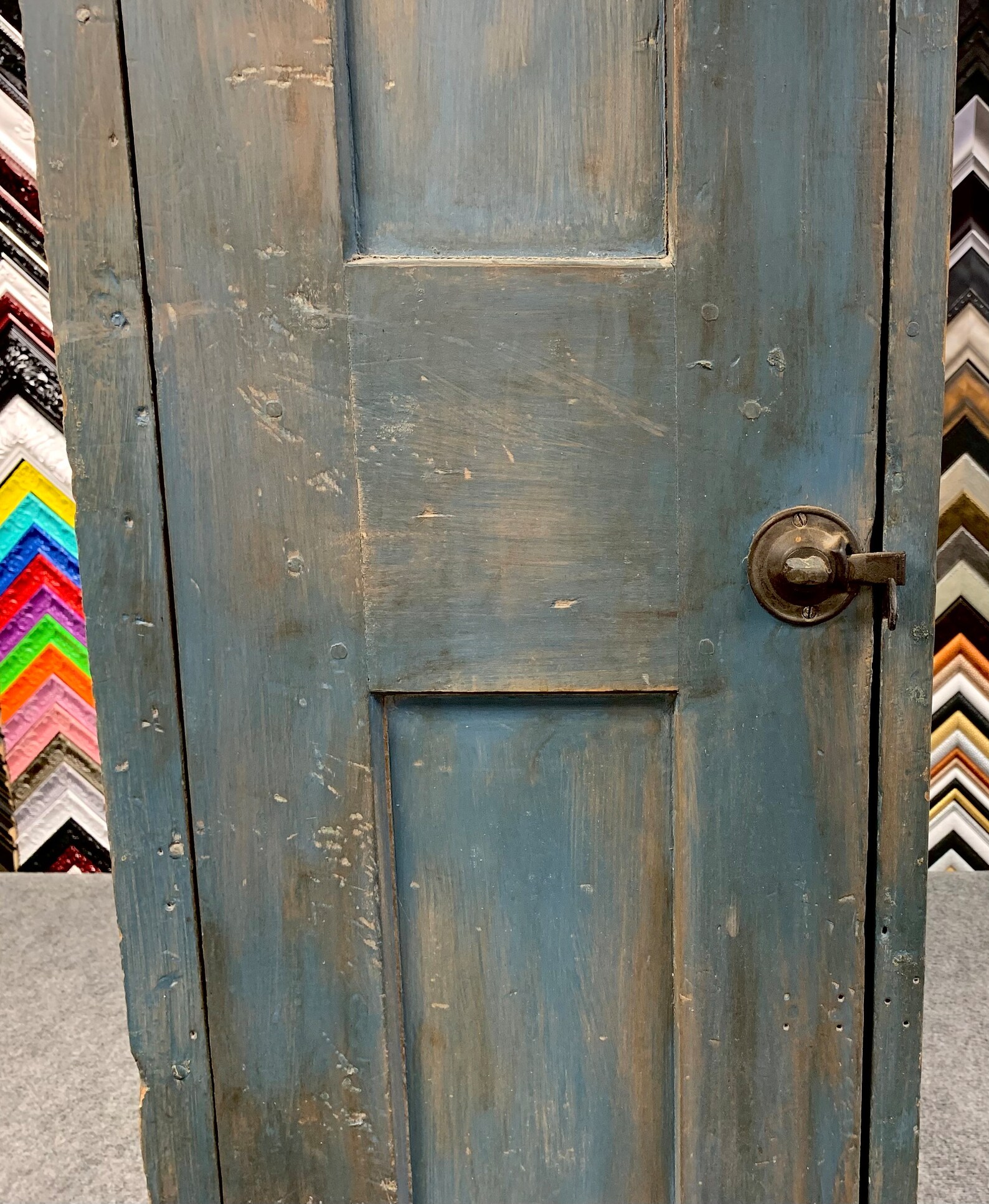 Antique Primitive 1850 Blue Painted Chimney Cupboard 16w14.5d55h ...