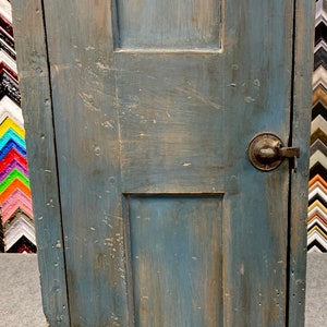 Antique Primitive 1850 Blue Painted Chimney Cupboard 16w14.5d55h ...