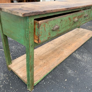 Antique Primitive Southern Huntboard Work Table Green Paint 19D85W31H ...