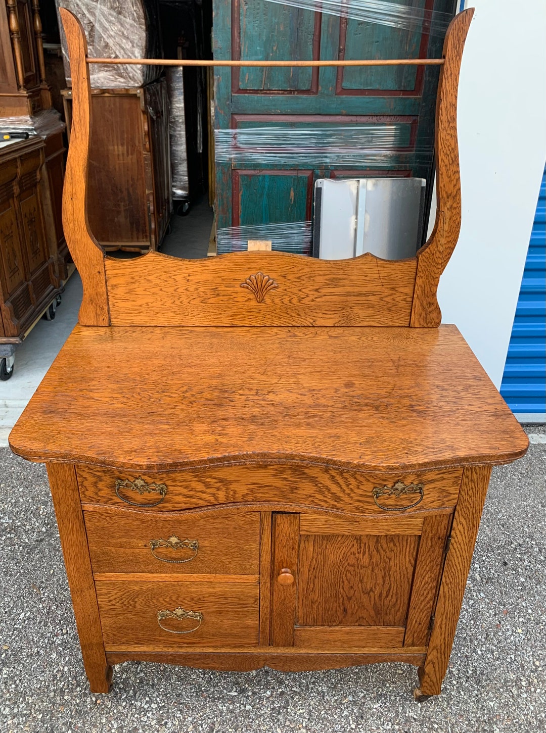 Antique Southern Primitive Solid Tiger Oak Washstand 34W20D29.5H55H ...