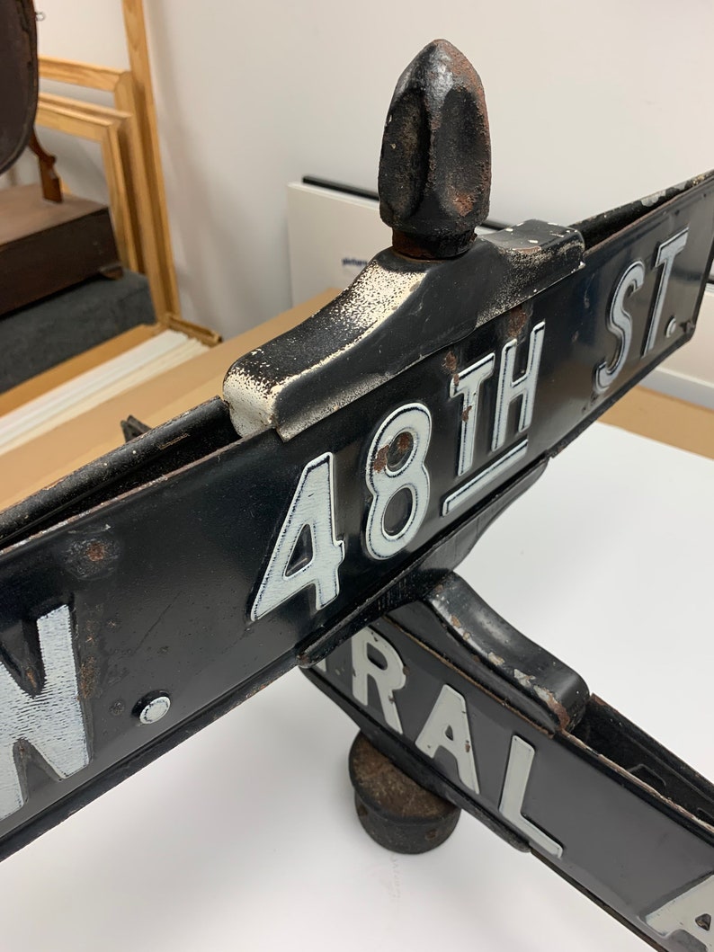 Antique Metal Street Sign All Original Black and White West 48th Street ...