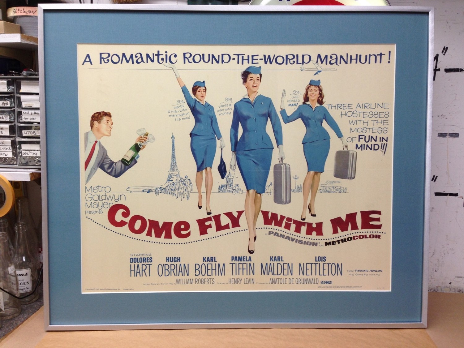 Vintage Original Come Fly With Me Movie Poster 1963 Museum Glass Fabric ...
