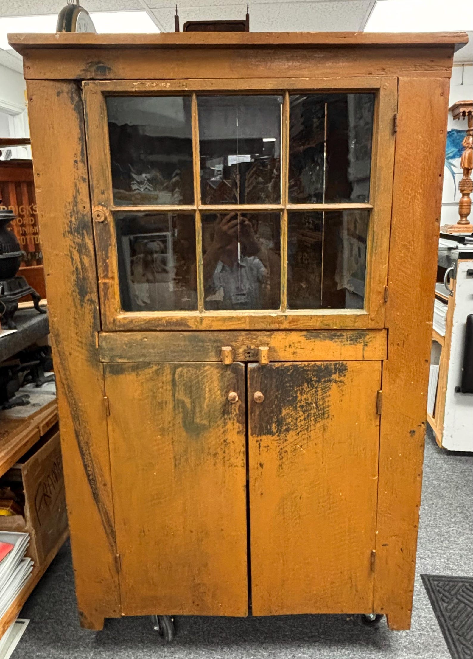Beautiful Primitive Ohio Amish Country Mustard Painted Cupboard 24D39 ...