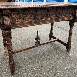 Antique Spanish 19th C Highly Carved Library Table Tressle Base 3 ...