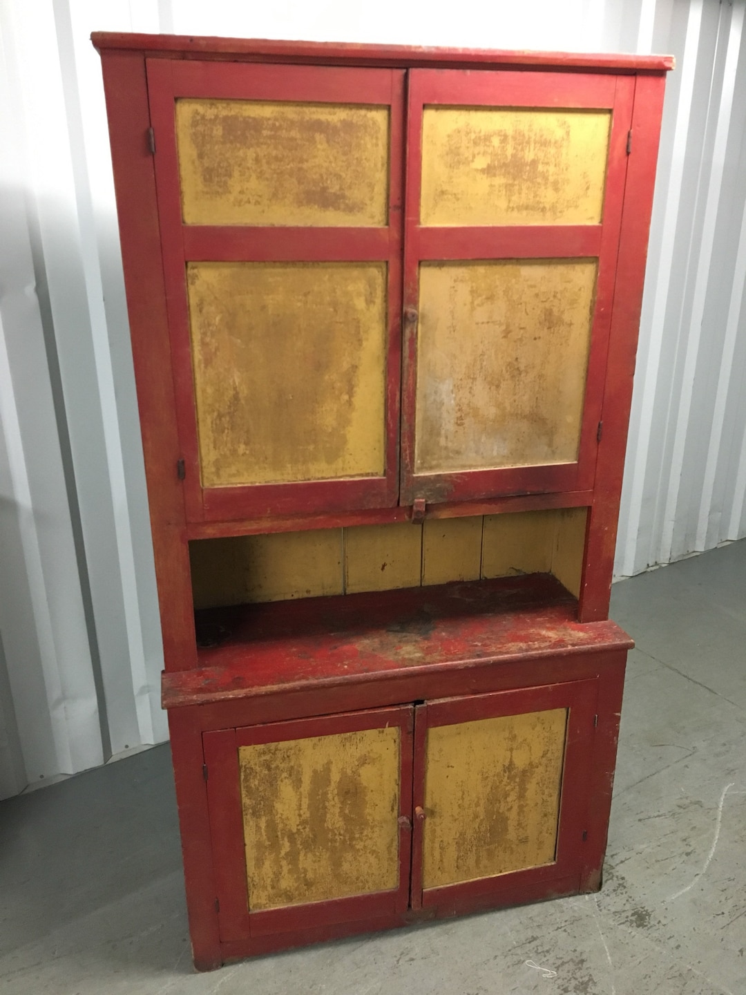 Primitive Red Stepback Kitchen Cupboard One Piece 42w16d12d29.5h77h ...