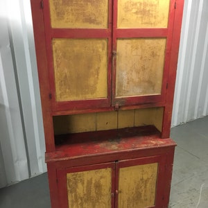 Primitive Red Stepback Kitchen Cupboard One Piece 42w16d12d29.5h77h ...