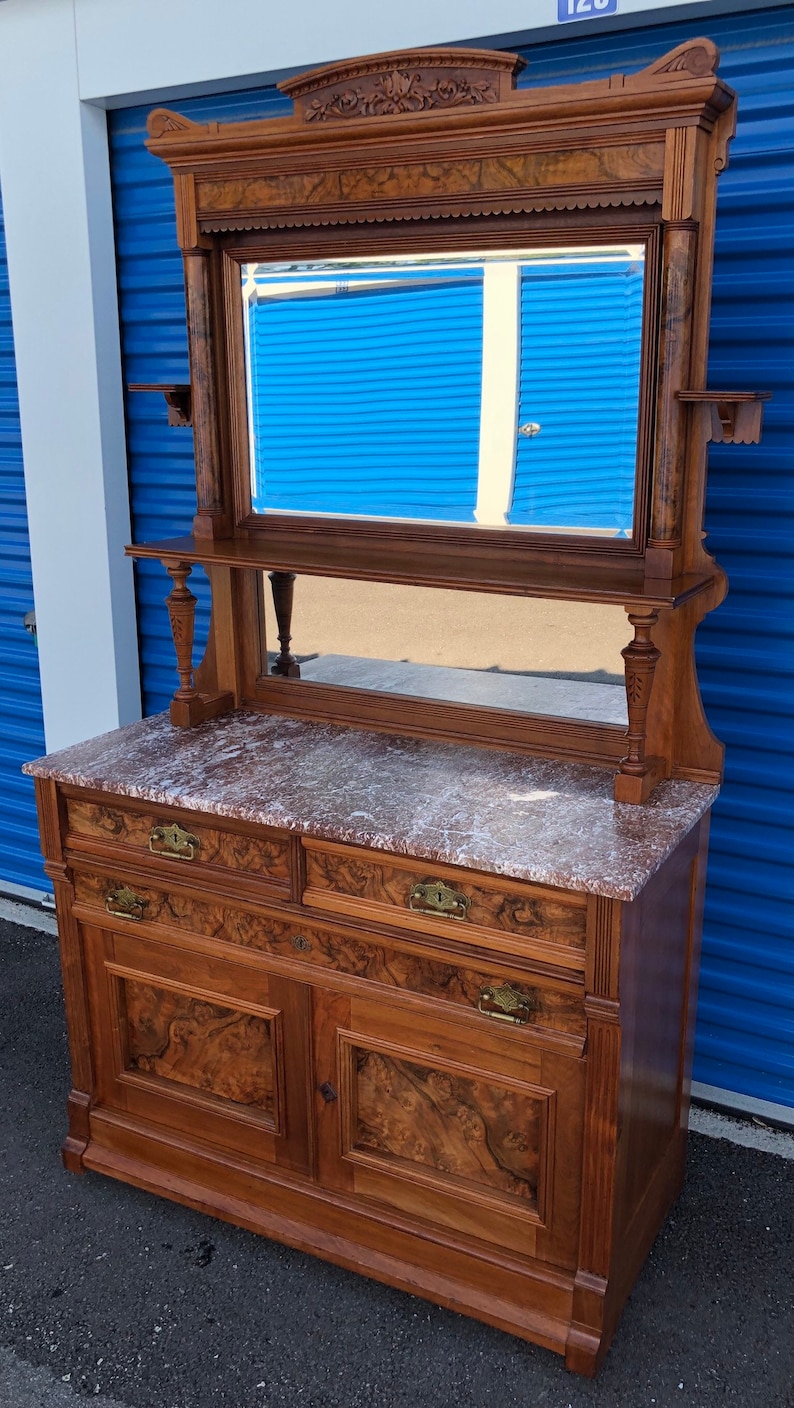 Victorian Walnut Mirrored Marble Top Sideboard Burl Features - Etsy