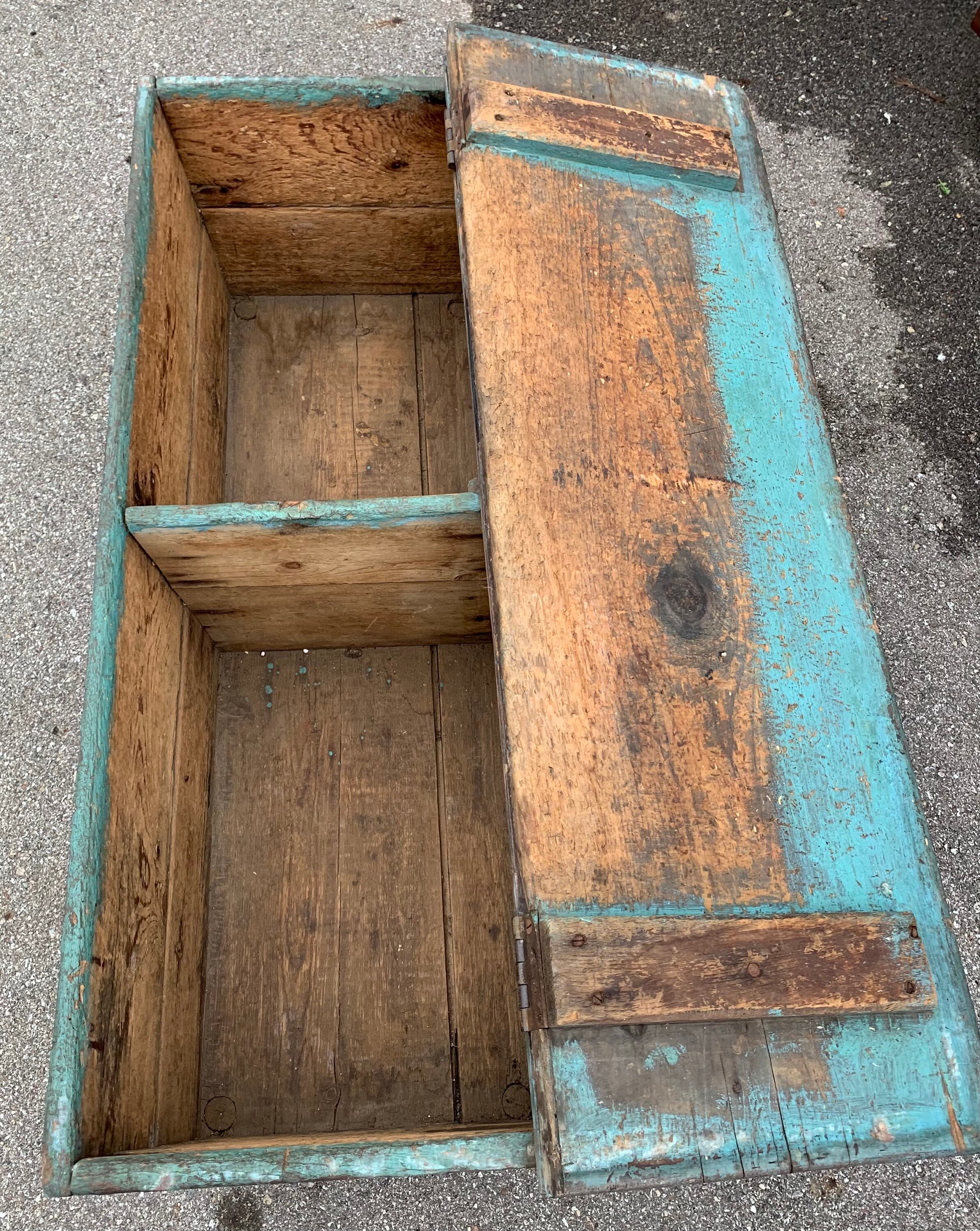 Primitive american feed bin storage chest original blue paint | Etsy