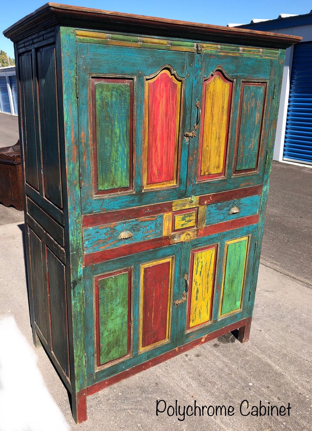 Antique Painted Primitive Cupboard 2 Drawers 4 Doors 55.5w51w32.5d30 ...