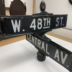 Antique Metal Street Sign All Original Black and White West 48th Street ...