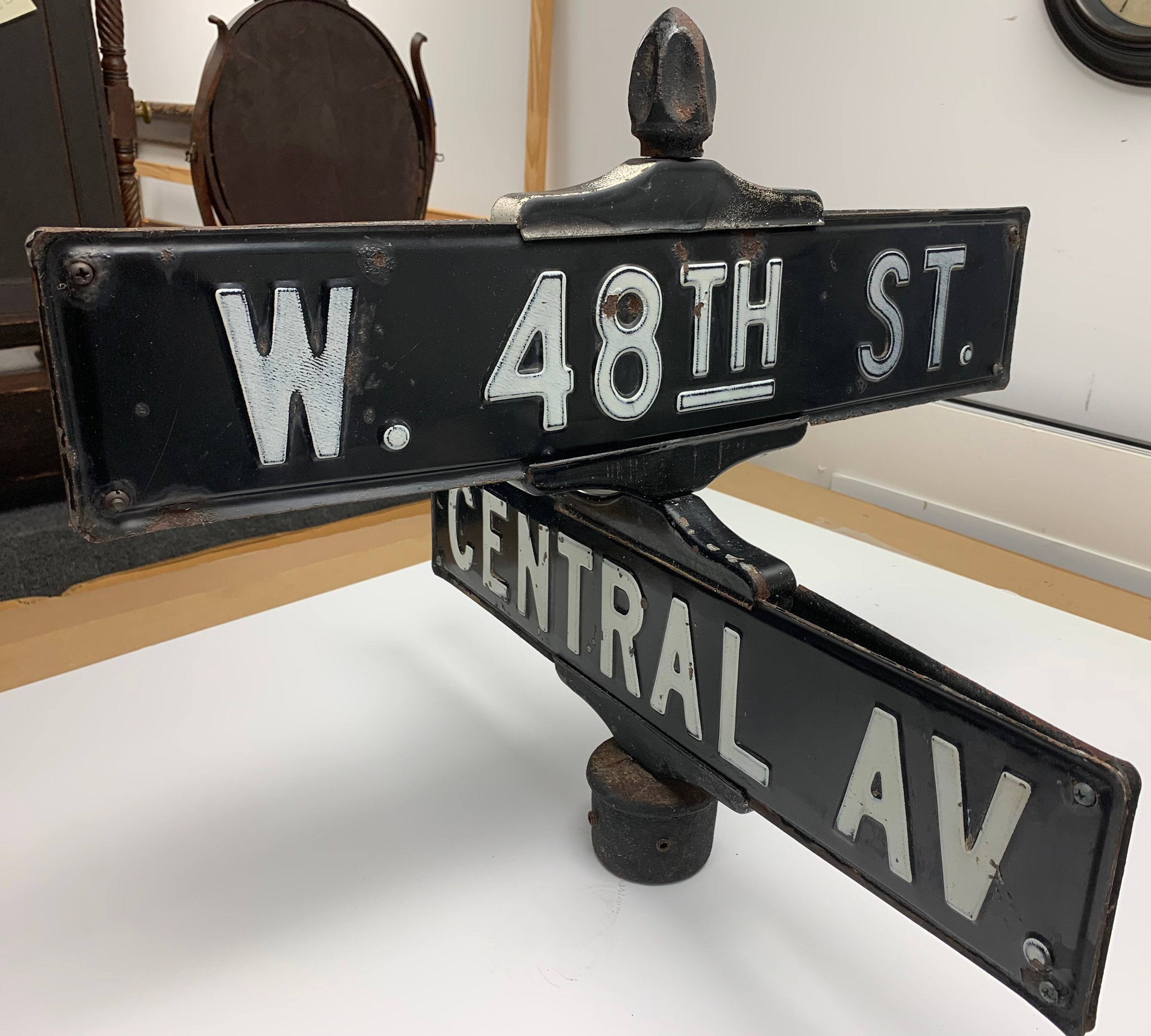 Antique Metal Street Sign All Original Black and White West 48th Street ...