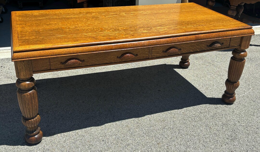 Antique New York Quater Sawn Tiger Oak Library Table or Desk Two ...