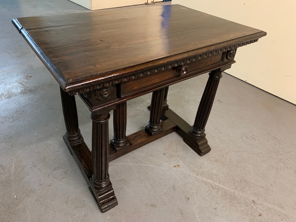 19th C Walnut Italian Side Table 1 Drawer 6 Reeded Column Legs - Etsy