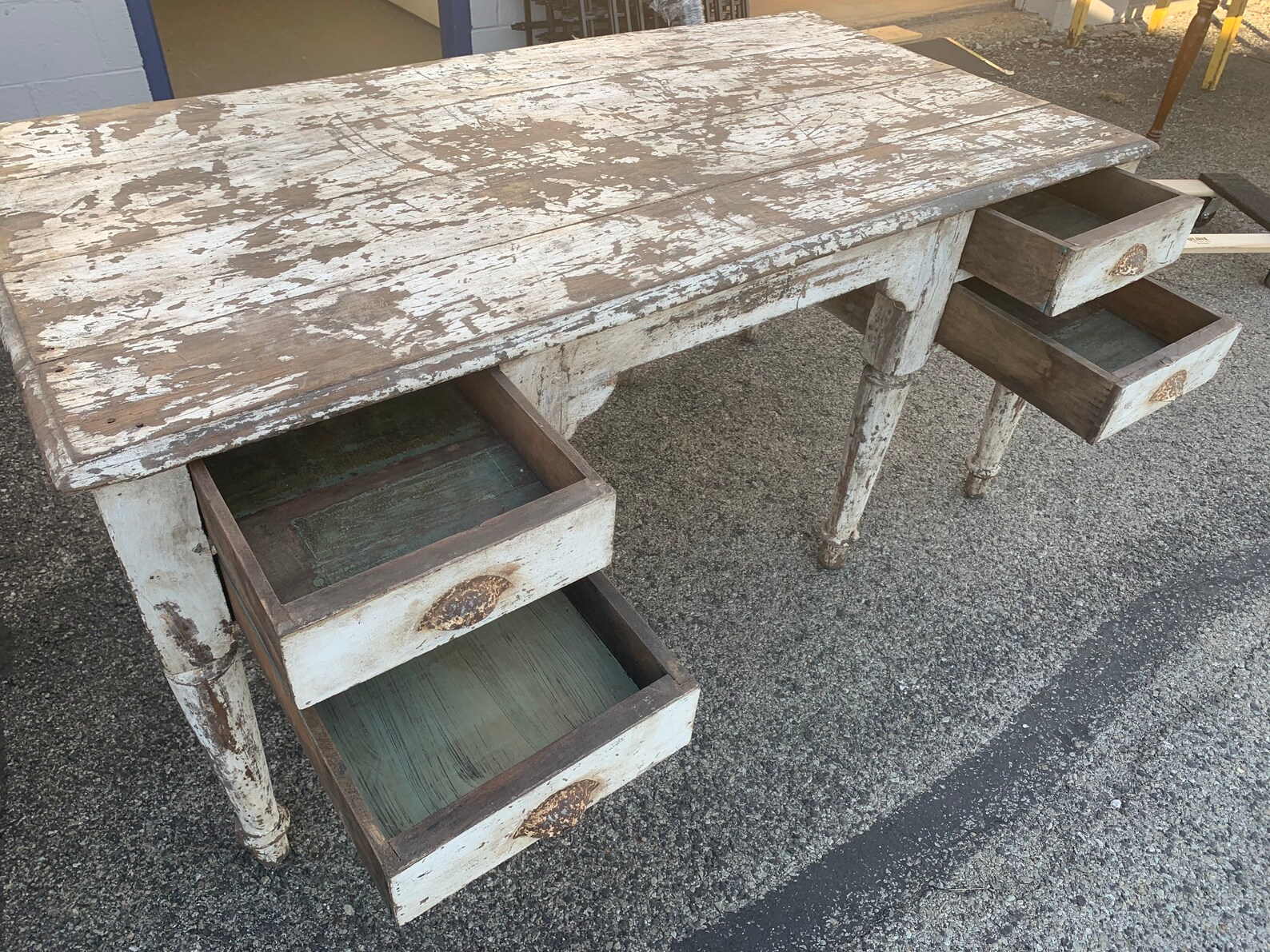 Antique Country Store Work Desk All Original White Paint 4 Drawers 32 ...