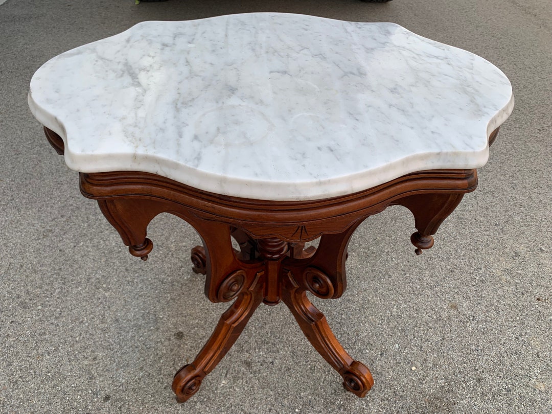 Antique Victorian Walnut Marble Turtle Top Table 29W22D29H Shipping is ...