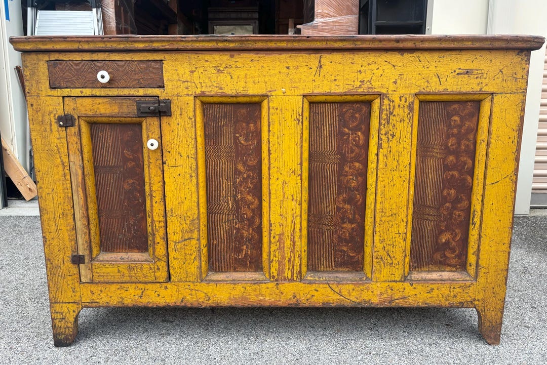 Antique 19thc Primitive Original Mustard Grain Sponge Painted Bakers ...